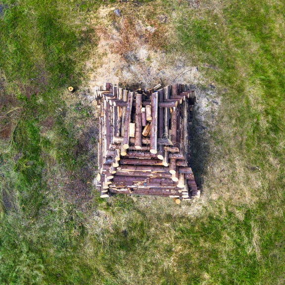 Wooden Bonfire without Fire from Drone Stock Photo - Image of dark ...