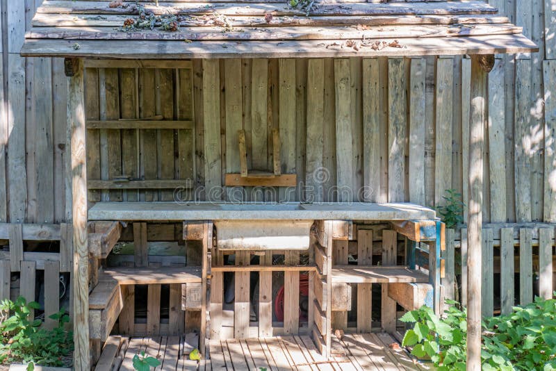 Wooden Booth in Neat and Clean Work Area of a Vegetable Plot Against ...