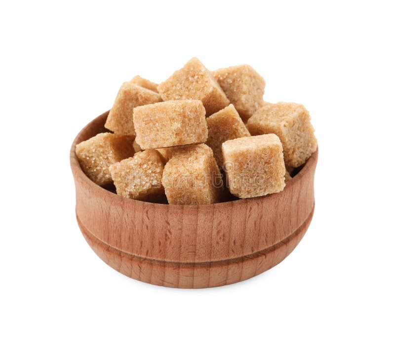 Wooden Bowl of Brown Sugar Cubes Isolated on White Stock Photo - Image ...