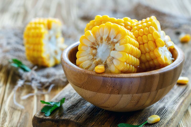 Wooden Bowl with Chopped Corn on the Cob. Stock Image - Image of ...