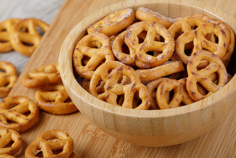 Wooden Bowl of Delicious Mini Pretzels Stock Photo - Image of ...
