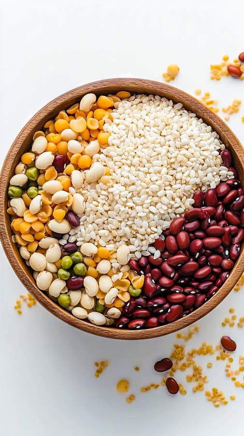 A Wooden Bowl Filled with Different Types of Beans and Grains Stock ...