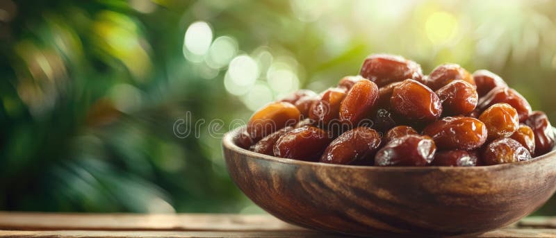 A Wooden Bowl Filled with Fresh Dates Sits on a Table, Perfect for ...