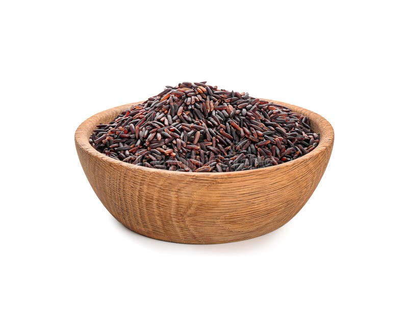 Wooden Bowl with Raw Wild Rice on White Background Stock Photo - Image ...