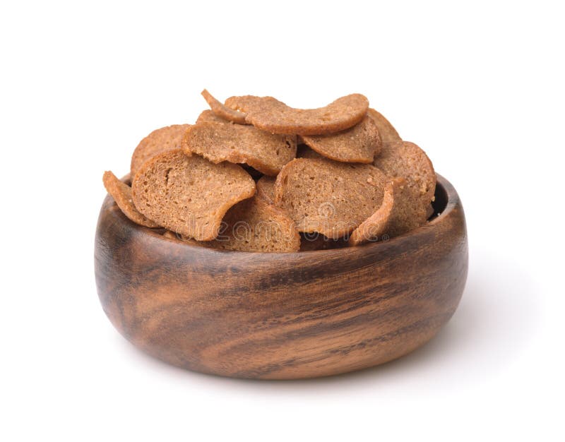 Wooden Bowl of Rye Bread Chips Stock Image - Image of food, bakery ...