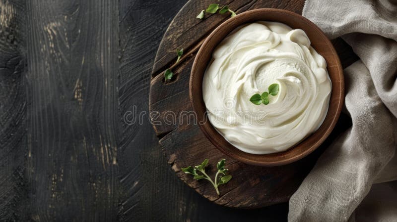 A Wooden Bowl Sits on a Table, Filled with Light and Fluffy Whipped ...