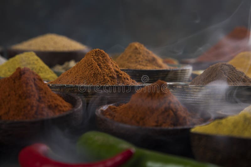 Wooden Bowl Spice and Smoke Stock Photo - Image of cuisine, asia: 218704828