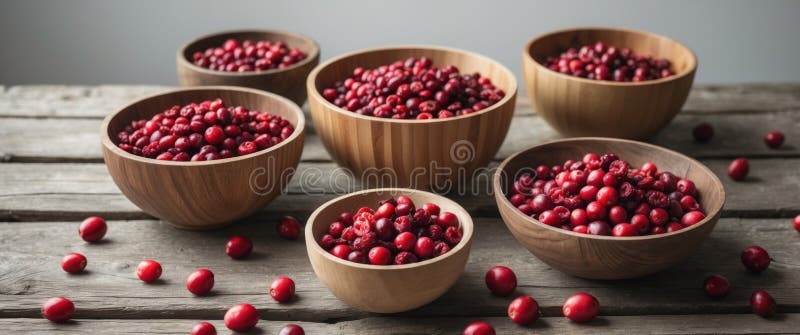 Wooden Bowls Filled with Dried Cranberries on a Rustic Table with Fresh ...