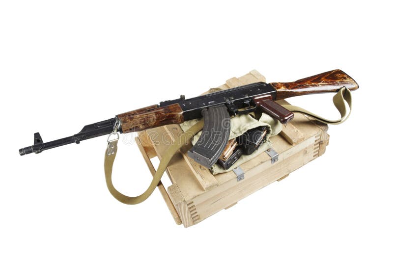Wooden Box of Ammunition with AK Rifle and Ammunition Stock Photo ...