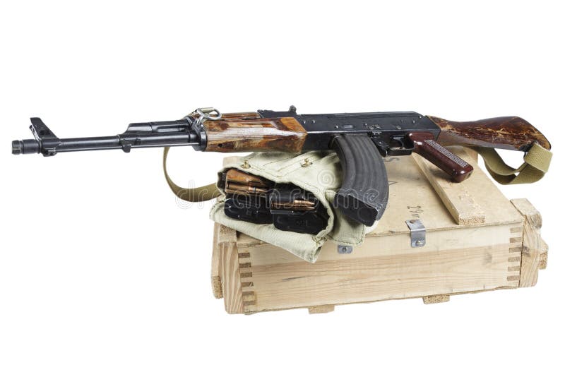 Wooden Box of Ammunition with AK 47 Rifle and Ammunition Stock Image ...