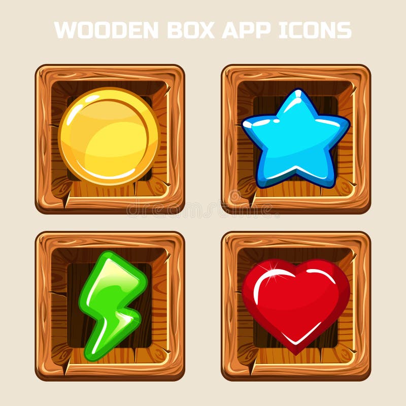 Wooden box app icons stock vector. Illustration of cartoon - 73032346