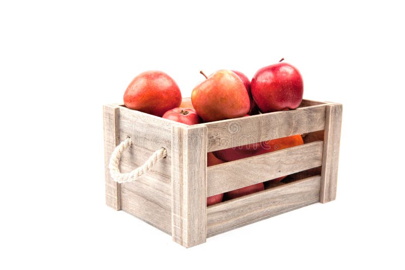 Wooden Box with Apples Isolated on White Background Stock Photo - Image ...