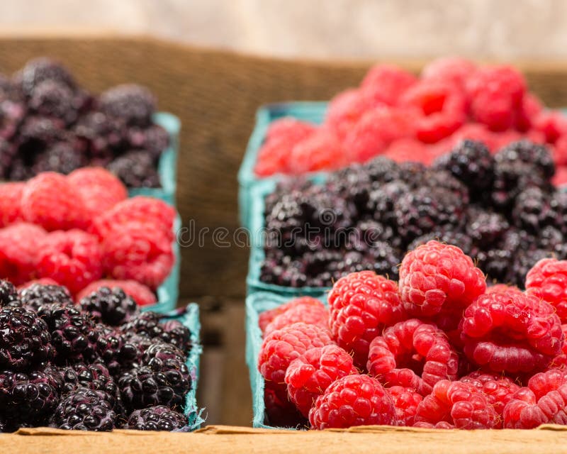 Wooden Box with Baskets of Berries Stock Photo - Image of dessert ...