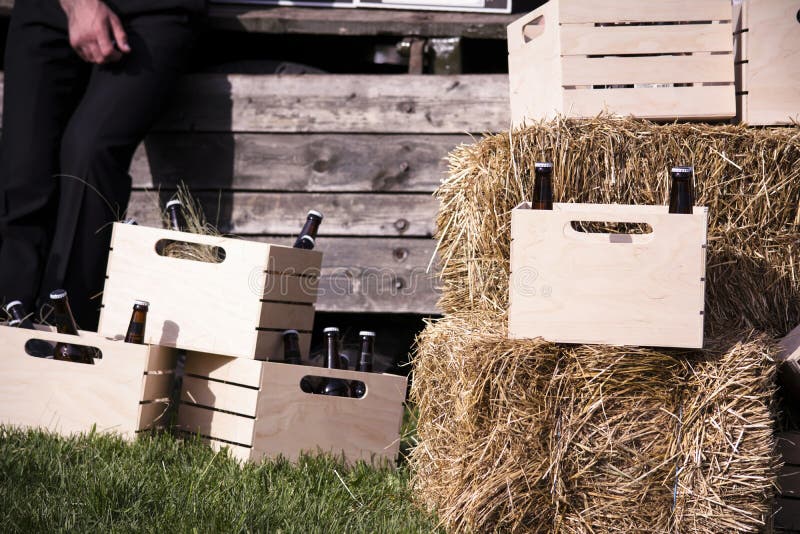 A Wooden Box with Bottles of Beer on Straw Stock Image - Image of ...