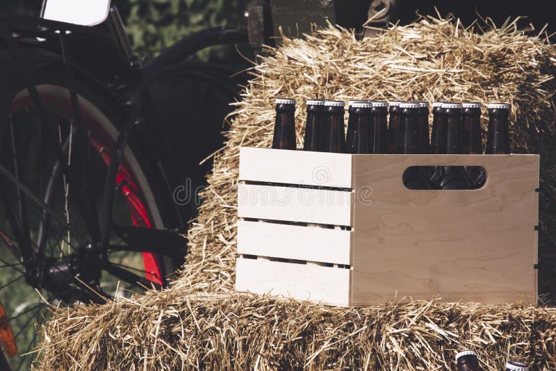 A Wooden Box with Bottles of Beer on Straw Stock Photo - Image of drink ...