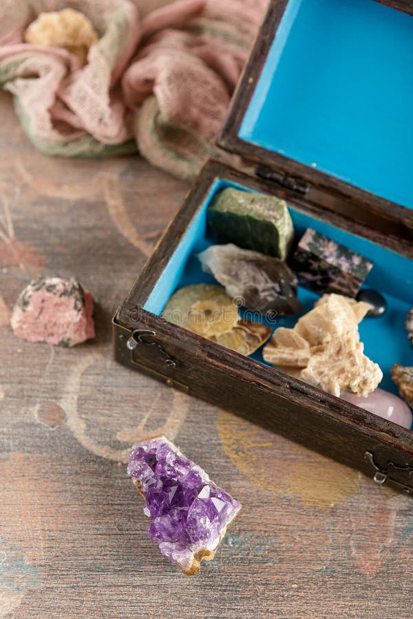 Wooden Box with Collection of Rocks and Minerals Stock Image - Image of ...