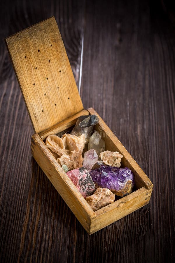 Wooden Box with Collection of Rocks and Minerals Stock Photo - Image of ...