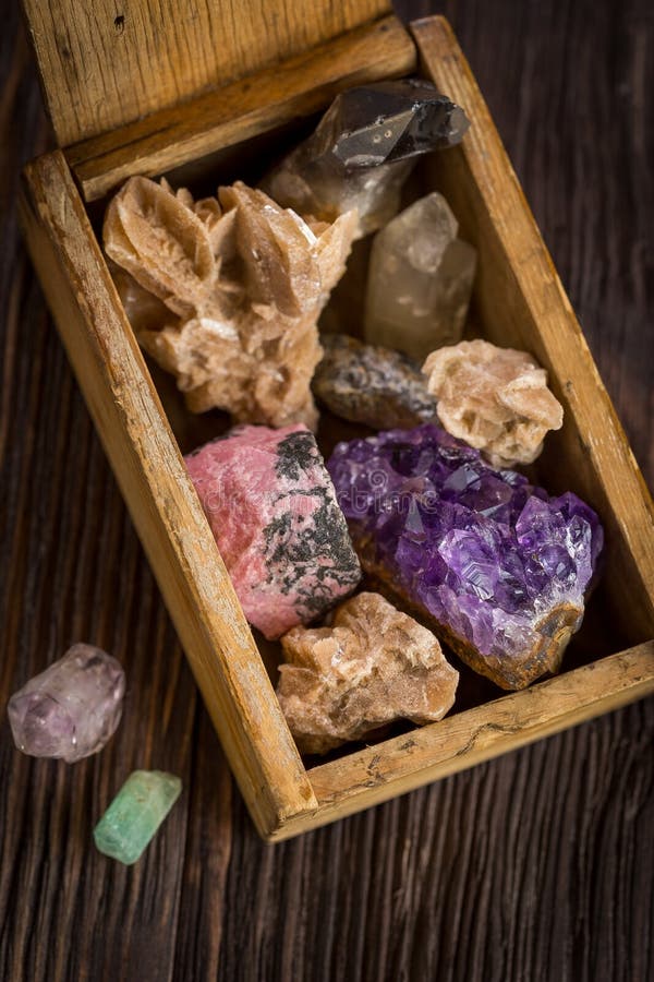 Set a Collection of Rocks, Minerals in the Box Stock Photo - Image of ...