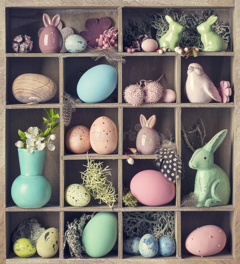 Wooden Box with Decorations for Easter Stock Photo - Image of vintage ...