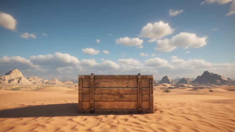 A wooden box in the desert stock illustration. Illustration of ...