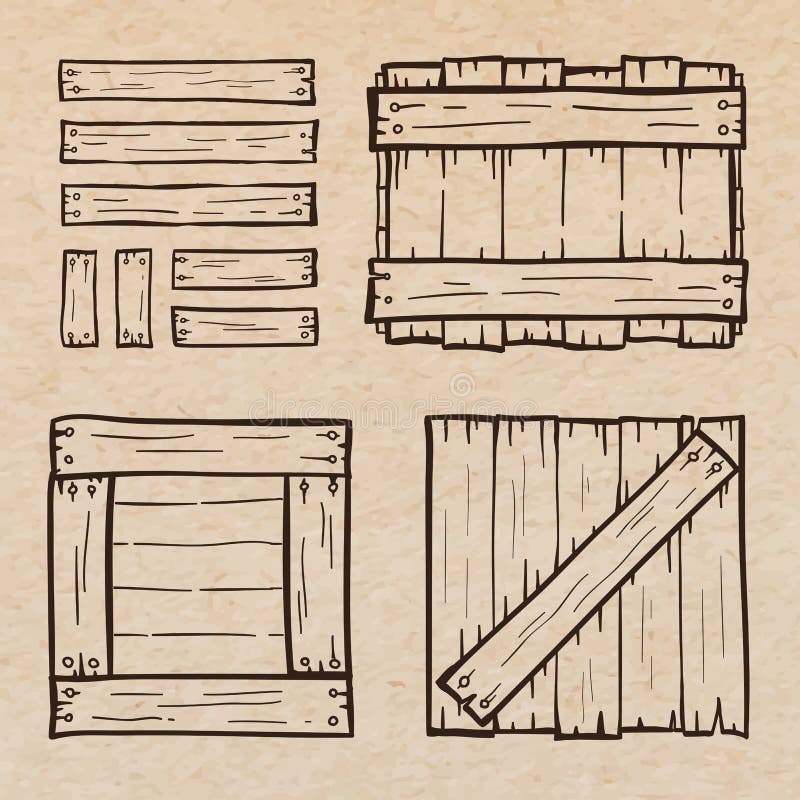 Set of wooden box doodles stock vector. Illustration of outline - 40489250