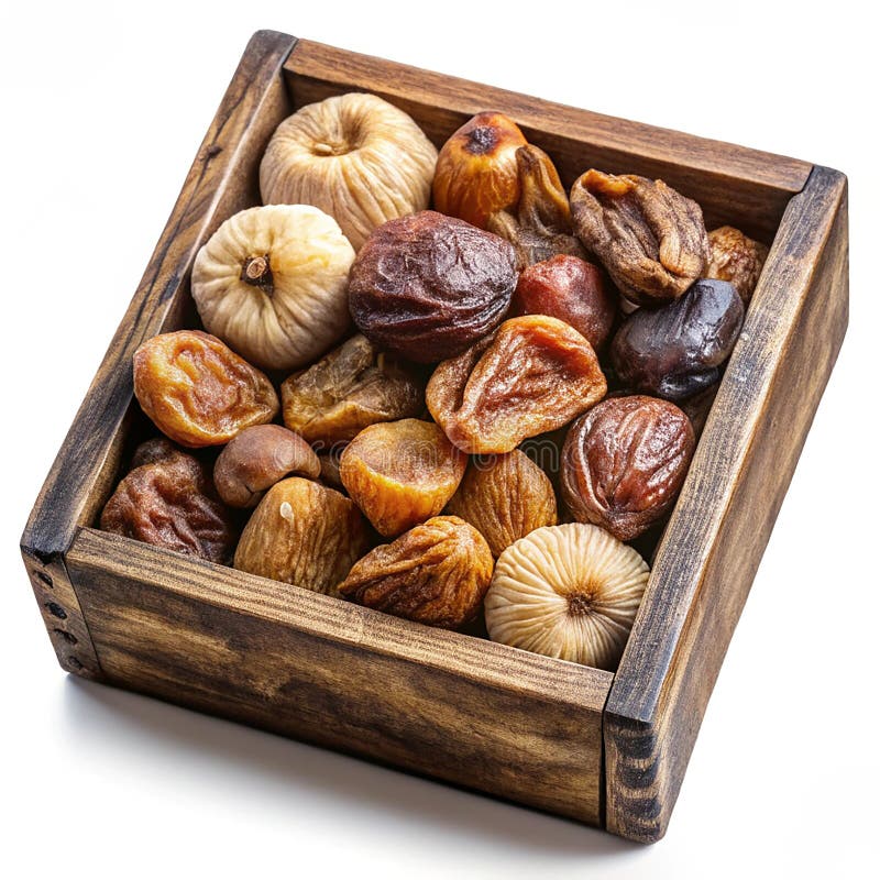 Wooden Box with Dried Figs and Dates on Vintage Surface Stock ...