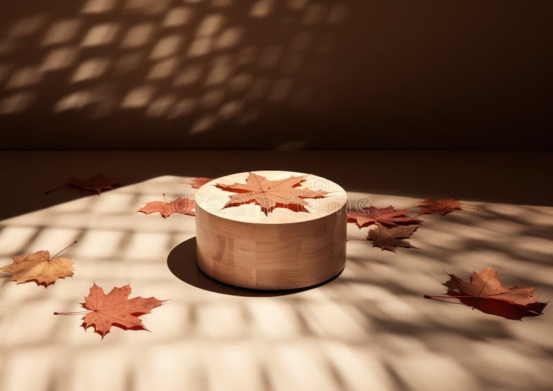 Wooden Box with Fall Leaves on Table AI Generated Stock Illustration ...