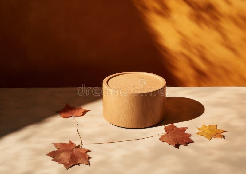 Wooden Box with Fall Leaves on Table AI Generated Stock Illustration ...