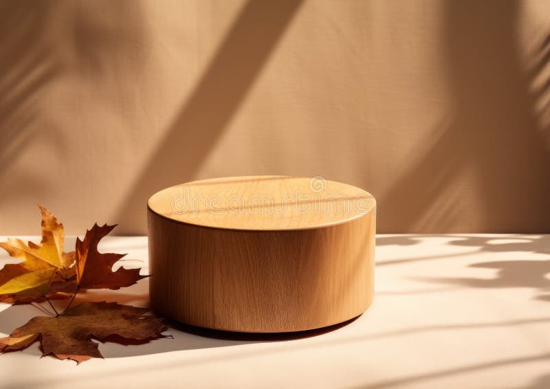 Wooden Box with Fall Leaves on Table AI Generated Stock Illustration ...