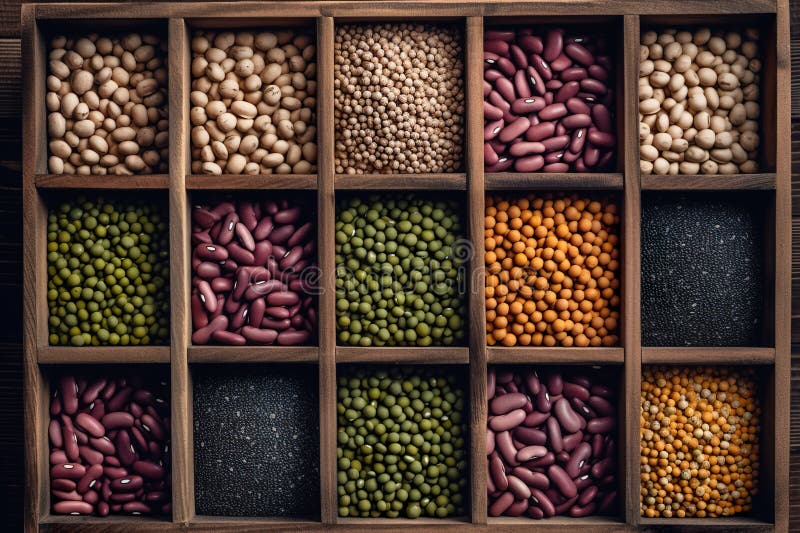 A Wooden Box Filled with Assorted Beans and Beans. Generative AI Image ...