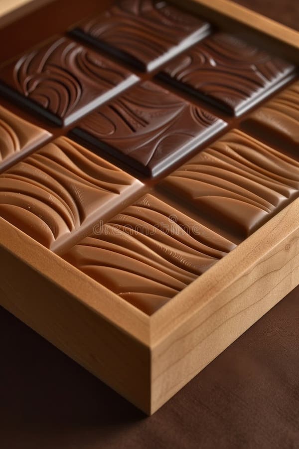 A Wooden Box Filled with Assorted Chocolates Sits Atop a Table Stock ...
