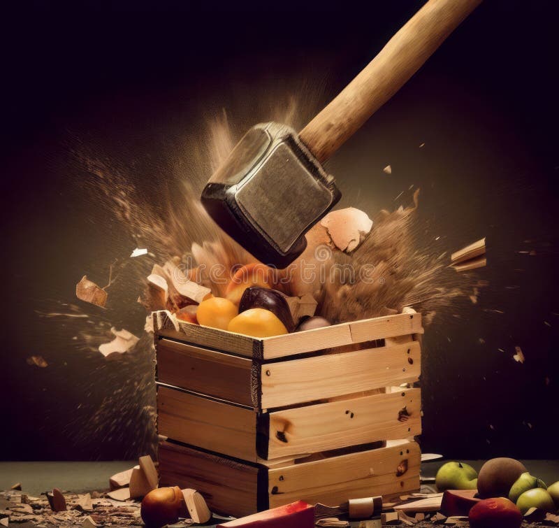 A Wooden Box Filled with Fruit and a Hammer in it Stock Illustration ...