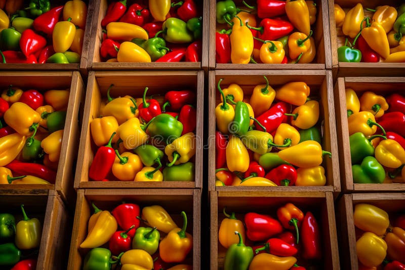 Wooden Box Filled with Lots of Different Types of Peppers in Different ...