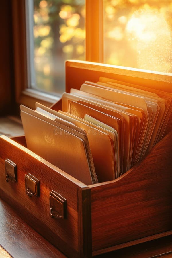 A Wooden Box Filled with Many Folders Stock Image - Image of accessory ...