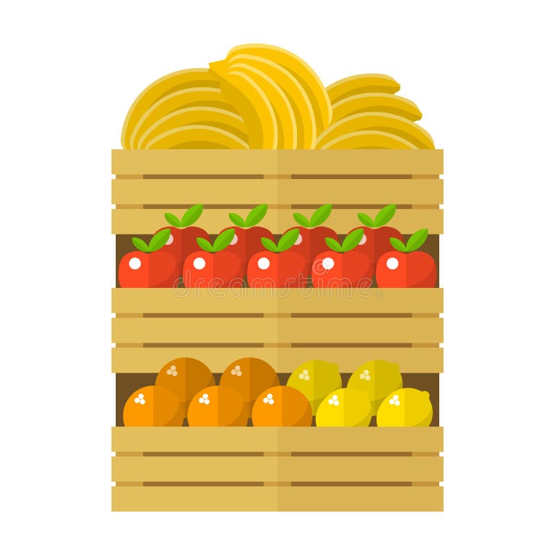 Wooden box with fruits stock vector. Illustration of package - 62230388