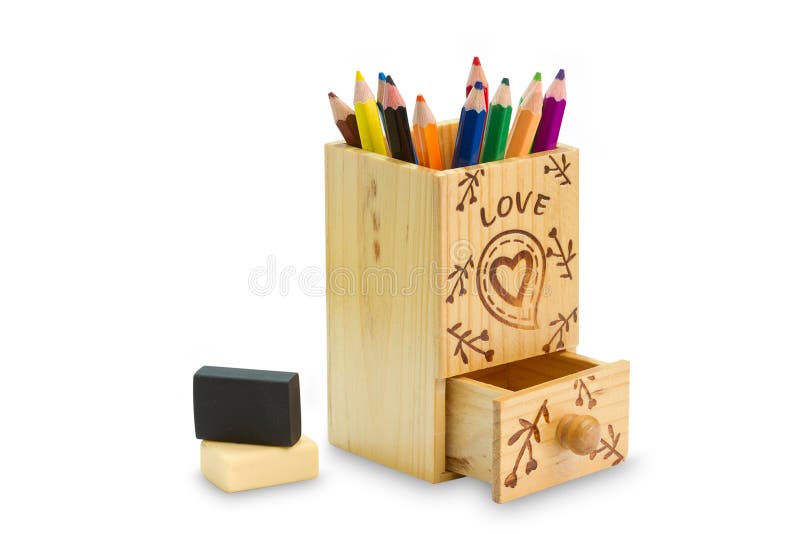 Wooden pencil boxes. stock photo. Image of implements - 25207756