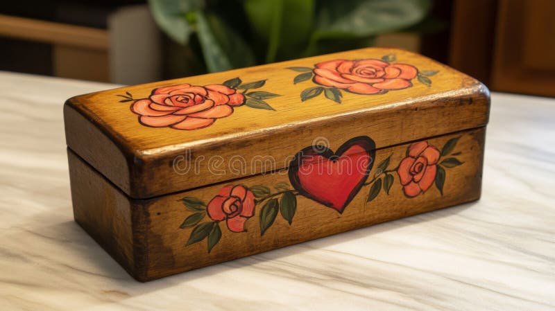 Wooden Box with Hand-Painted Roses and a Heart Stock Illustration ...