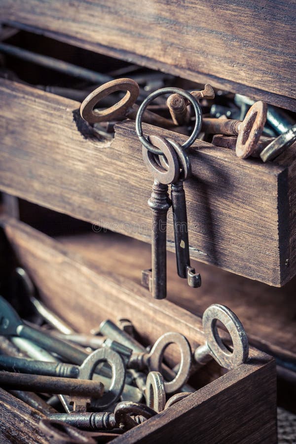 Wooden Box with Keys in Old Locksmiths Workshop Stock Image - Image of ...