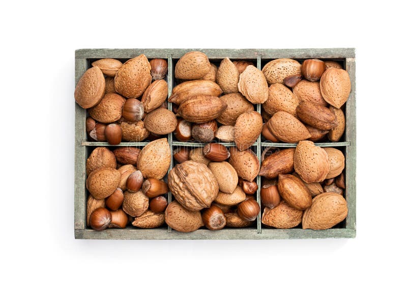 Wooden Box with Mixed Nuts Isolated on White Stock Image - Image of ...