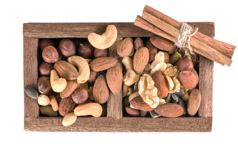 Wooden Box with Mixed Nuts Isolated on White Stock Image - Image of ...