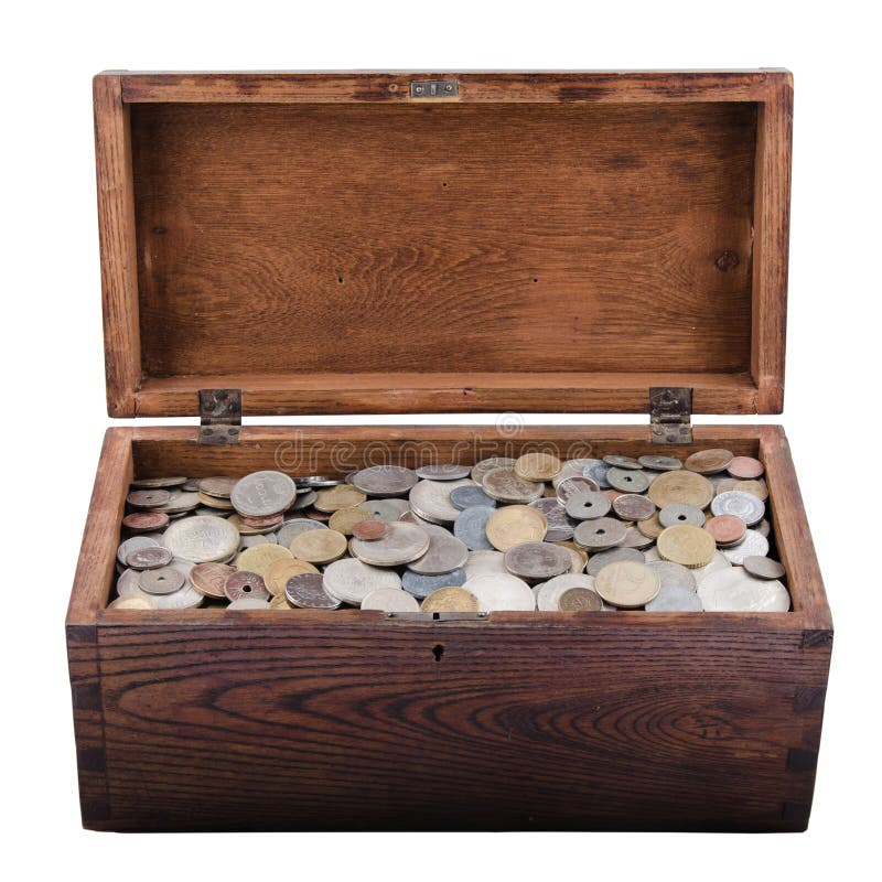 Wooden Box with Old Coins stock image. Image of finances - 38321427
