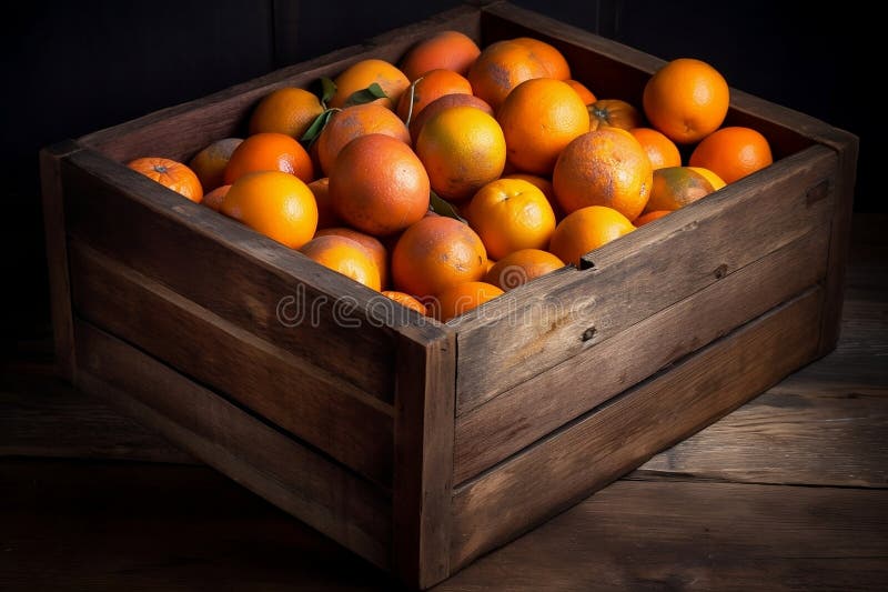 Wooden Box of Oranges. Generative AI. Stock Illustration - Illustration ...