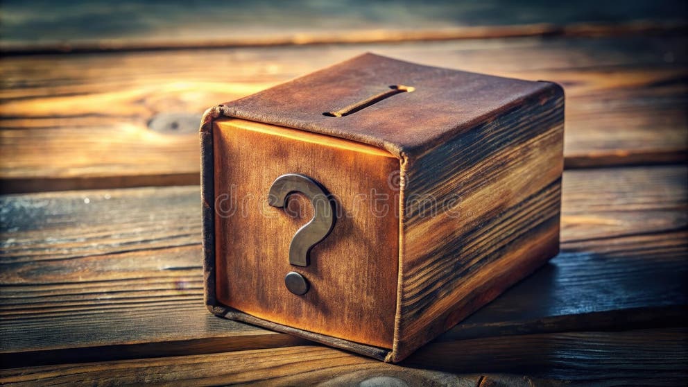 Wooden Box with Question Mark on Rustic Tabletop. Generative AI Stock ...
