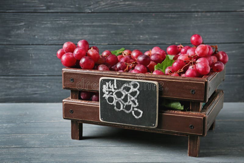 Wooden Box with Red Grapes on Table Stock Image - Image of healthy ...