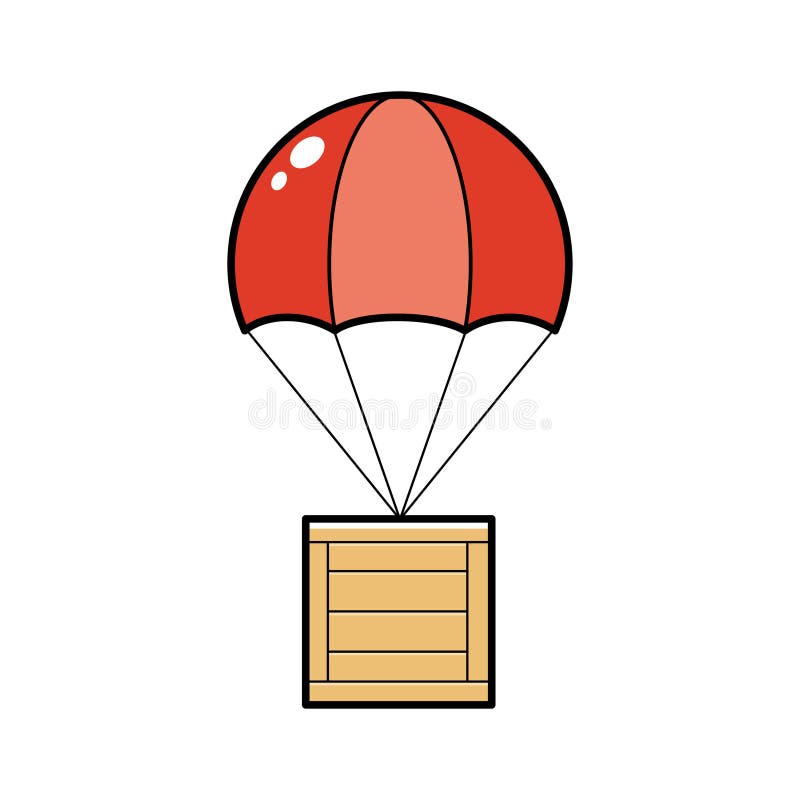 A Wooden Box with Red Parachute. Isolated Vector Illustration Stock ...