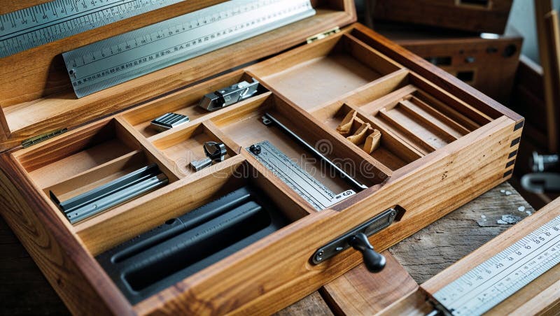 Wooden Box with Separated Sections for Rulers, Dividers, and Empty ...