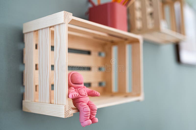 Wooden Box Shelf with Decorations on the Wall, Natural Decor Concept ...