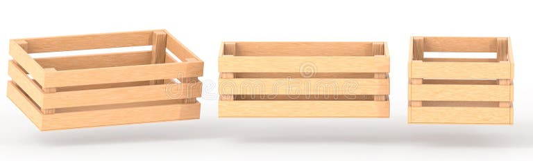 Wooden Box Side, Top and Angle View 3D Render Set. Blank Rectangular ...
