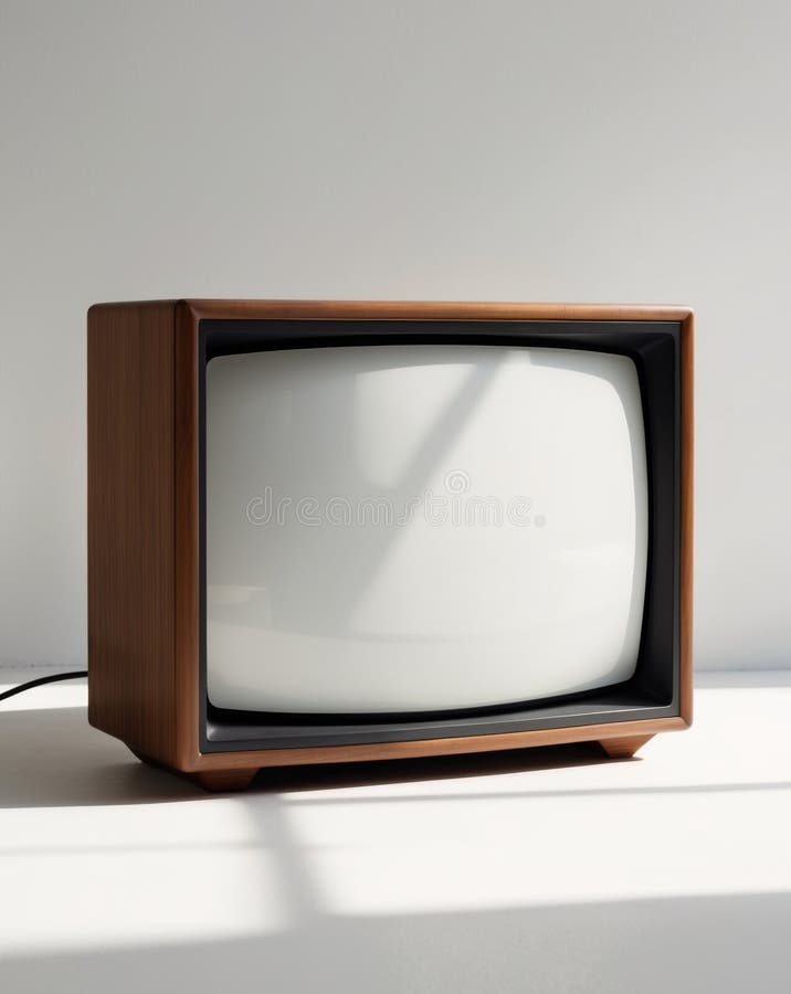 A Wooden Box Television with a White Screen. Stock Photo - Image of ...