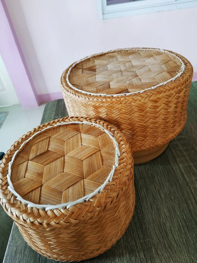 Wooden Rice Box Thai Style on White Background Stock Photo - Image of ...